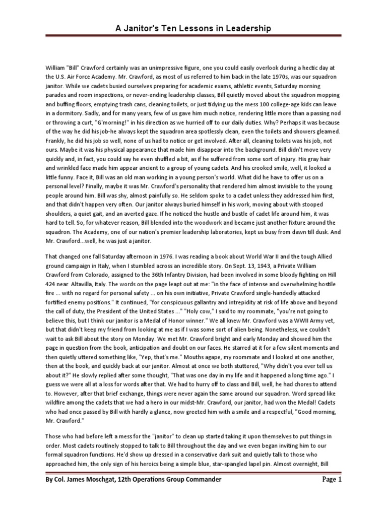 A Janitor's Ten Lessons of Leadership | PDF | Military | Violence