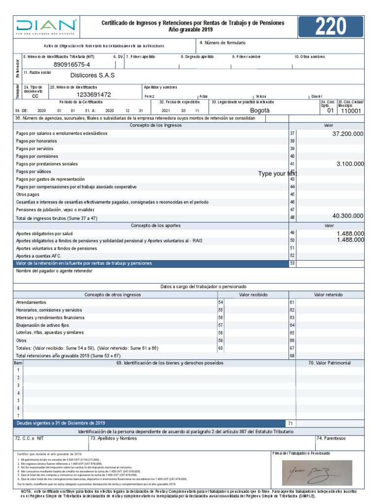 Formato 220 | PDF | Salario | Derecho laboral