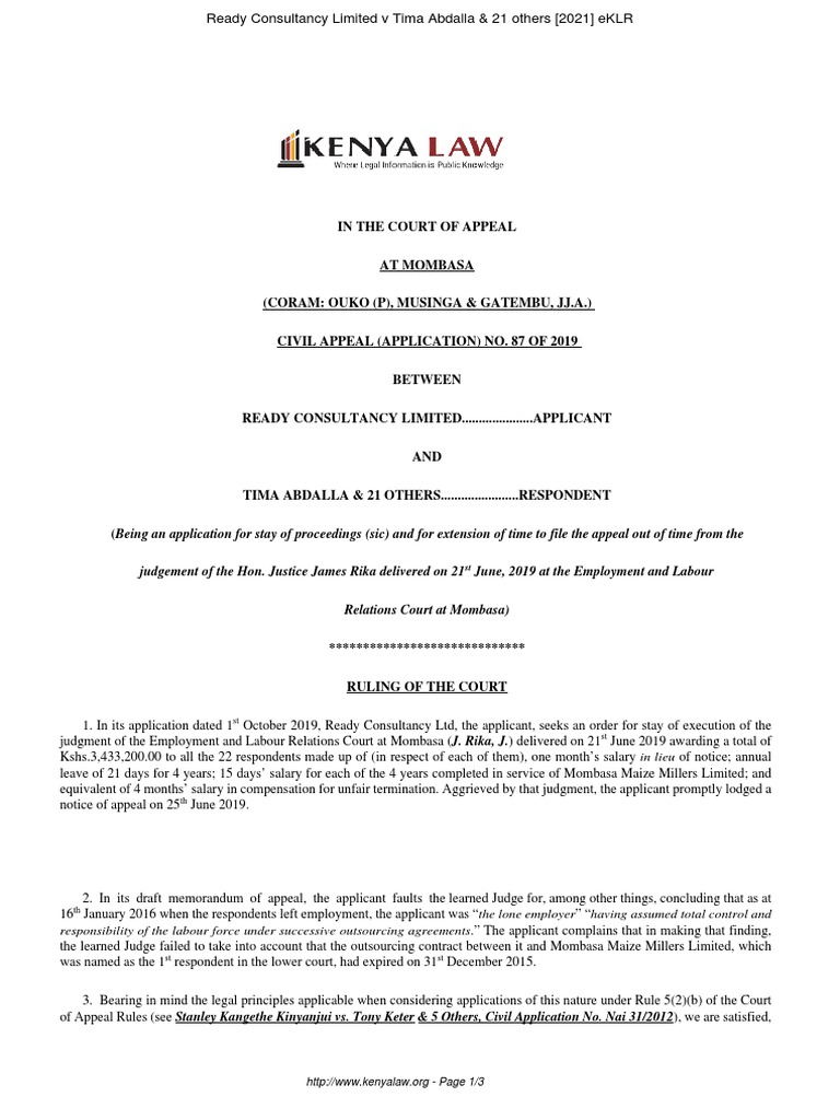 Civil Appeal Application 87 of 2019 | PDF | Judgment (Law) | Appeal