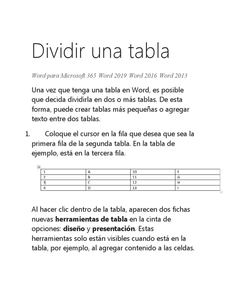 Dividir Una Tabla | PDF