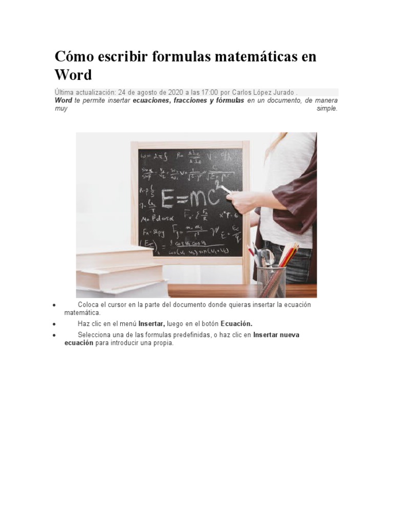 Cómo Escribir Formulas Matemáticas en Word | PDF