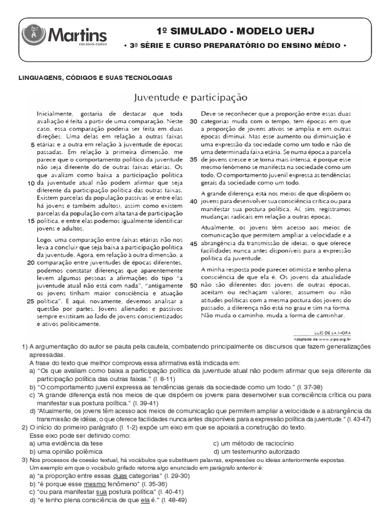 1º Simulado UERJ | PDF | Temperatura | Termômetro