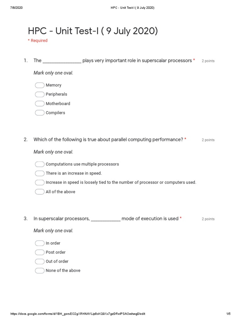 HPC - Unit Test-I (9 July 2020) : Mark Only One Oval | PDF ...