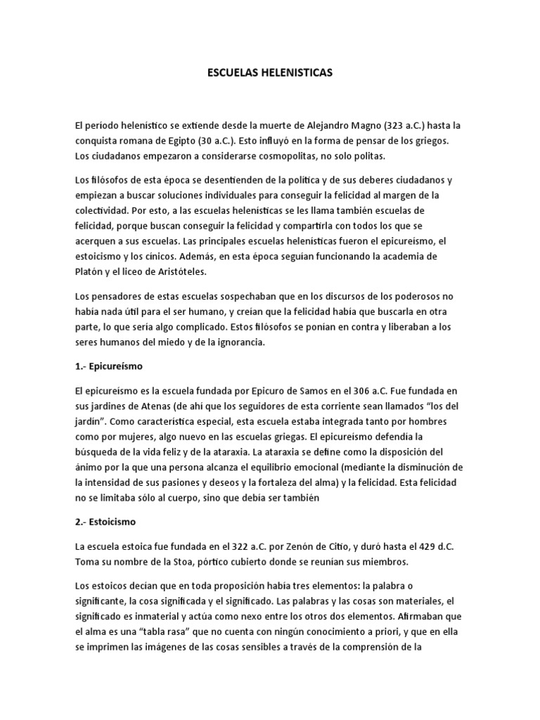 Escuelas Helenisticas Pdf Periodo Helenístico Estoicismo