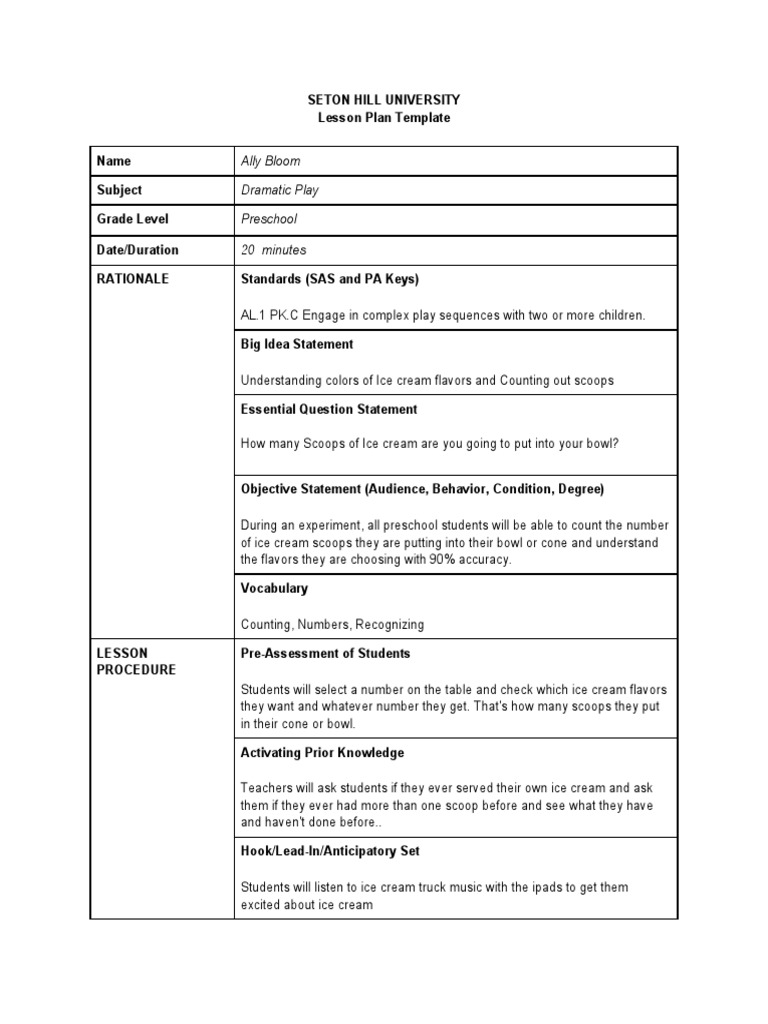 Ally Bloom Dramatic Play Preschool 20 Minutes | PDF | Lesson Plan ...