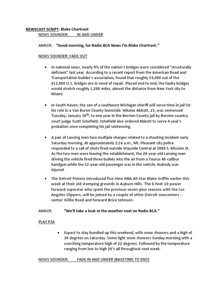 Newscast Script | PDF