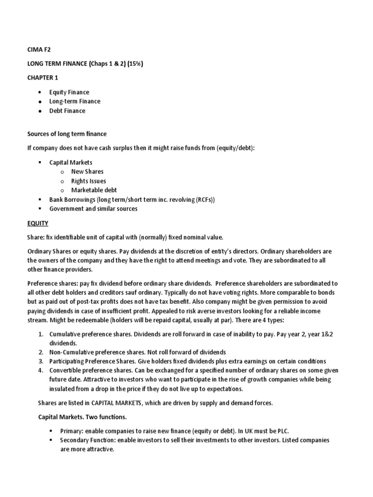 CIMA F2 Summary - v1 | PDF | Deferred Tax | Cost Of Capital