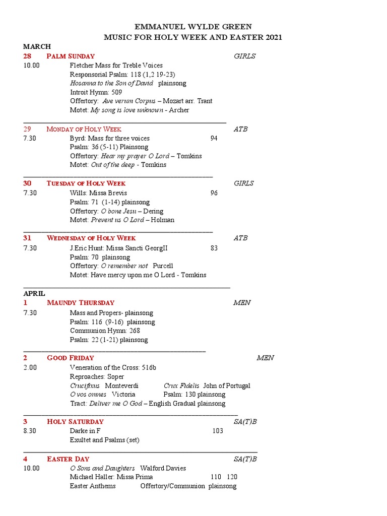 Hol Week 2021 | PDF | Liturgical Calendar | Rituals