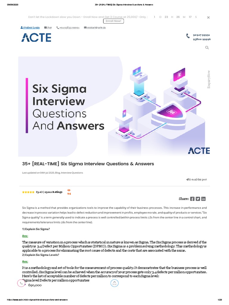 Six Sigma Interview Questions & Answers | PDF | Six Sigma | Standard ...