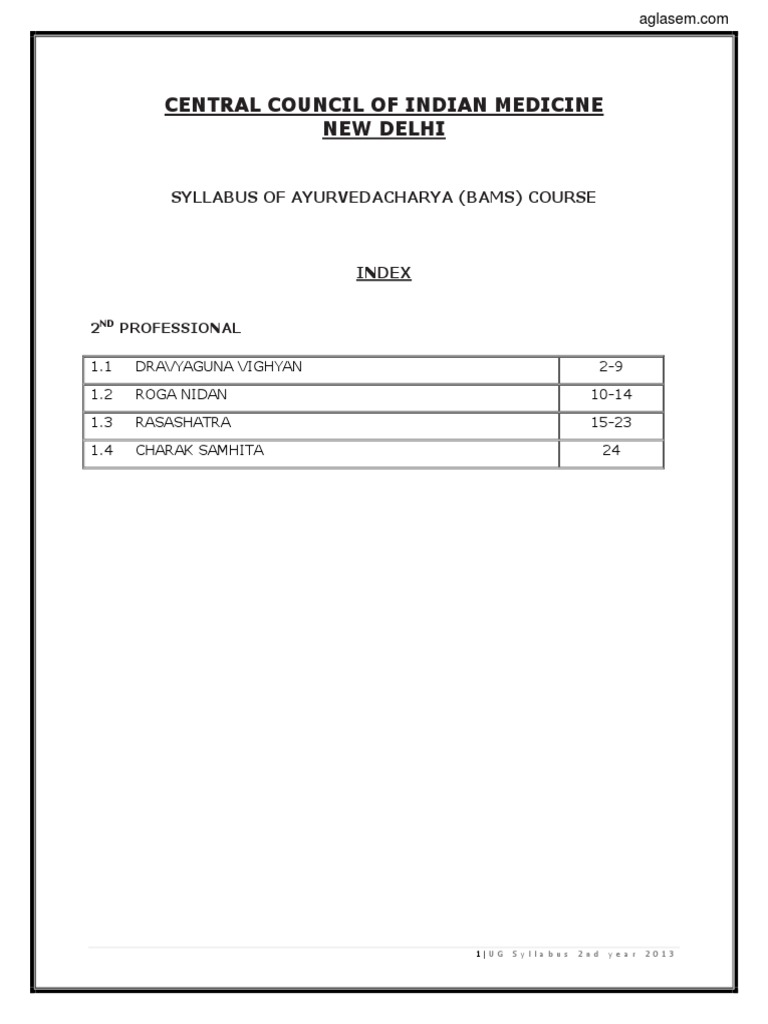 Ccim Syllabus For Ayurvedacharya Bams Course 2nd Professional | PDF | Clinical Medicine ...