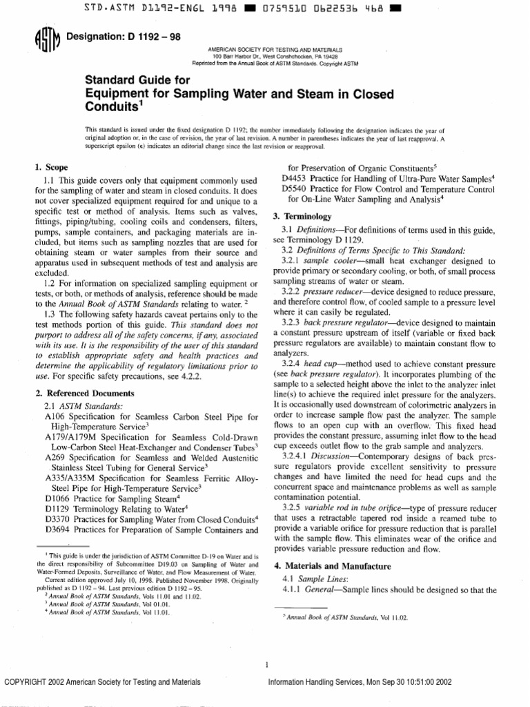 ASTM Sampling Water & Condensate | PDF
