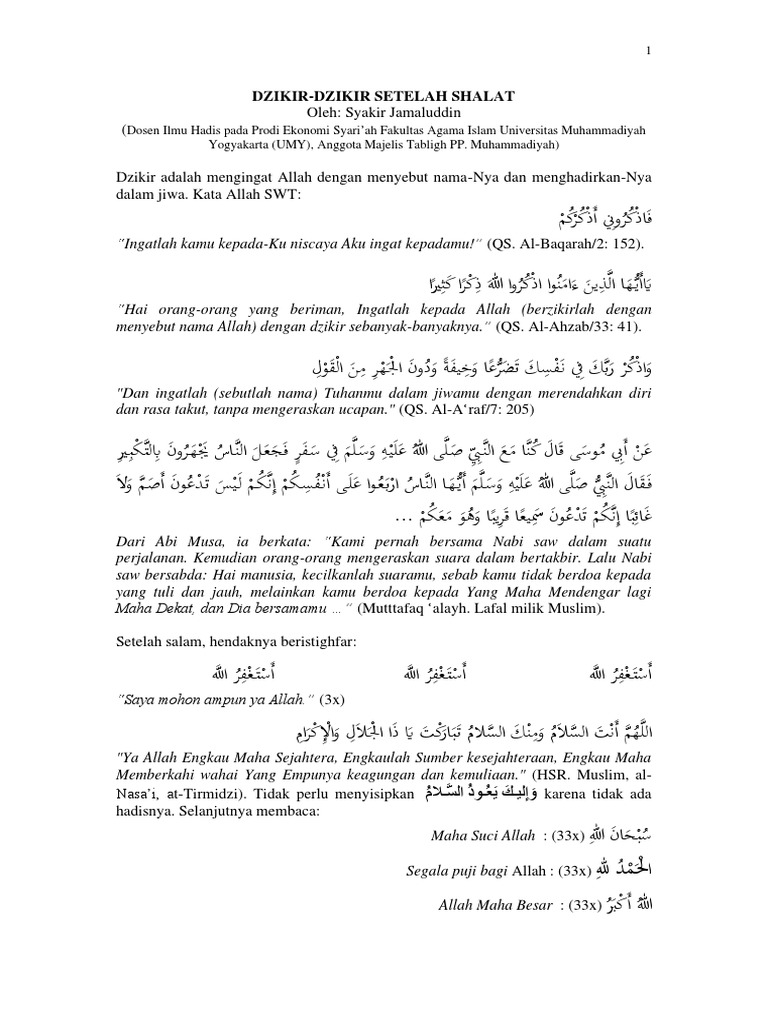 Dzikir Setelah Shalat by Syakir | PDF