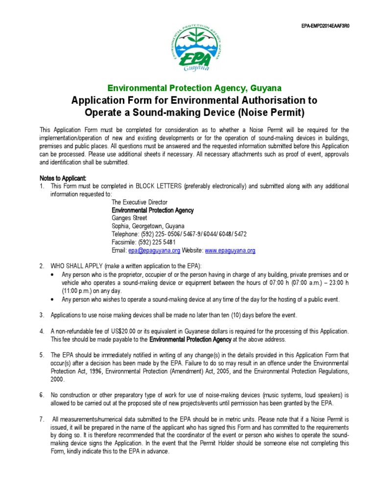 Guyana Sound Device Permit Application | PDF | United States ...