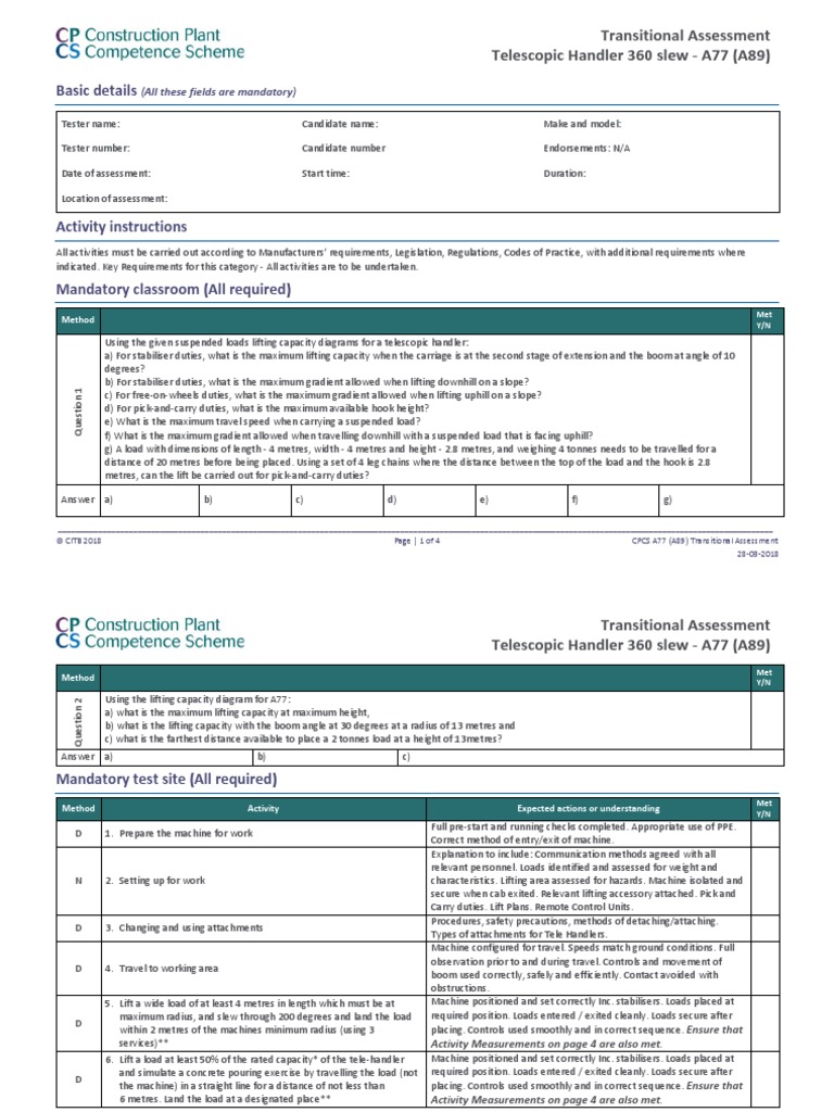 Basic Details: Transitional Assessment Telescopic Handler 360 Slew ...