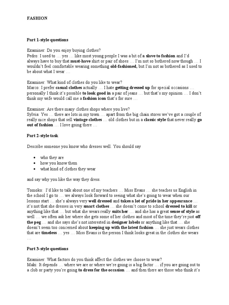 IELTS Speaking | PDF | Fashion | Clothing