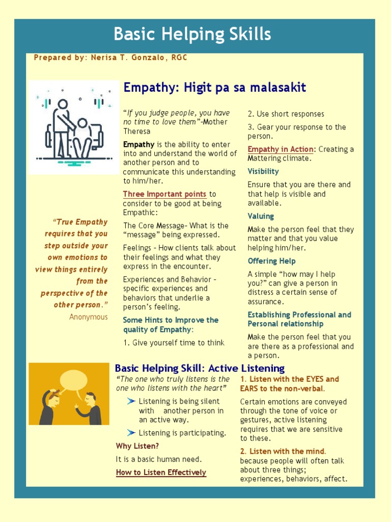 Basic Helping Skills: Empathy: Higit Pa Sa Malasakit | PDF | Empathy ...