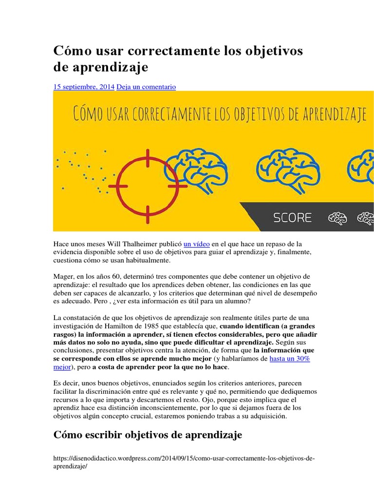 Guía Efectiva de Objetivos de Aprendizaje | PDF | Información | La ...