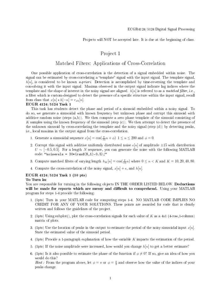 Project 1 Matched Filters: Applications of Cross-Correlation | PDF ...