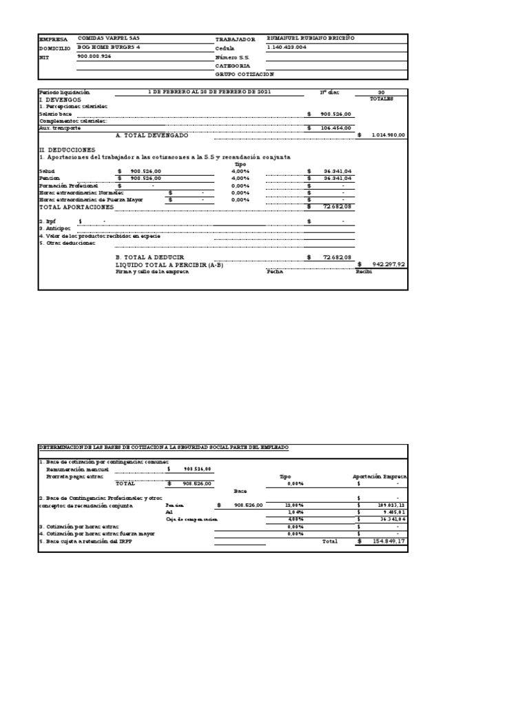 Colillas de Pago Febrero | PDF | Salario | Sueldos y salarios