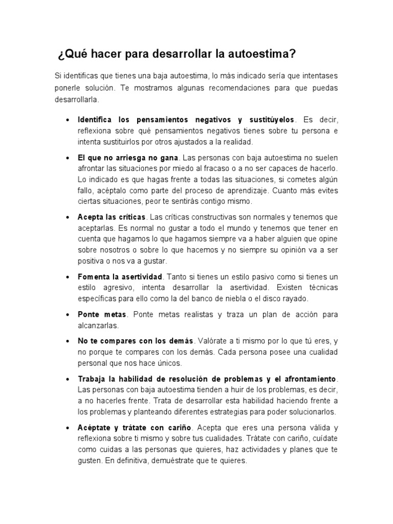 Estrategias para Desarrollar Autoestima | PDF | Autoestima | Iniciativa ...
