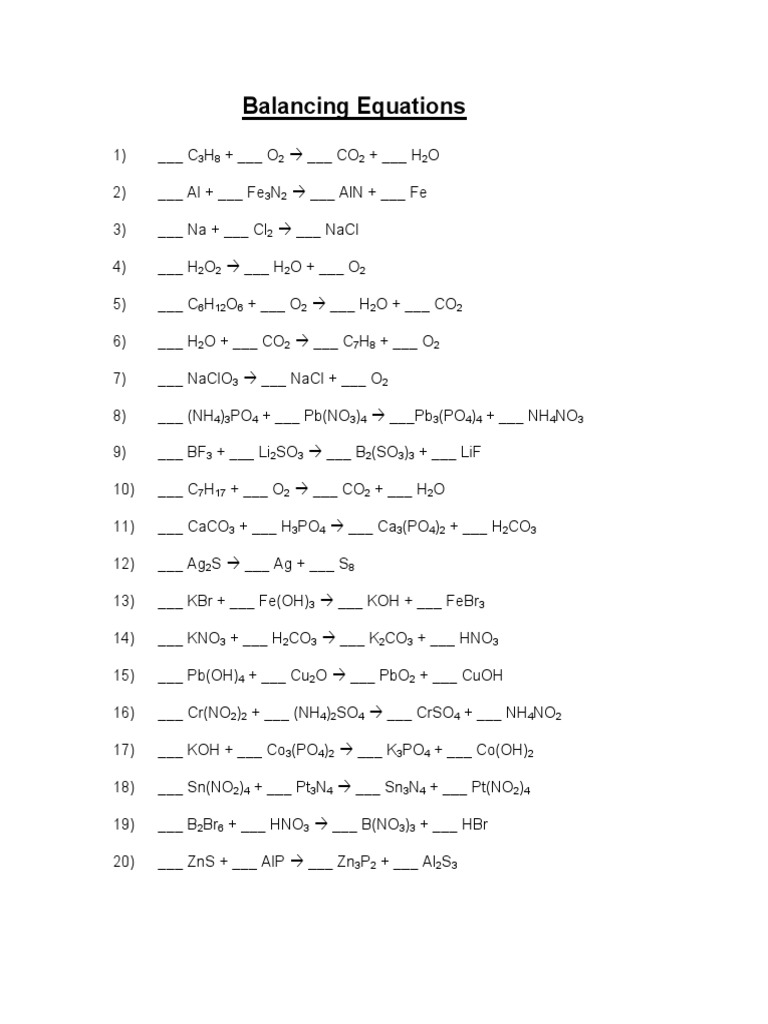 Balancing Equations PL | PDF