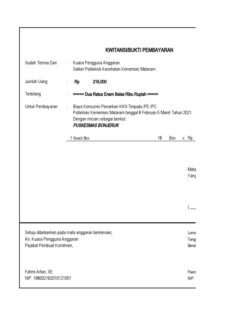 Contoh Kwitansi SPJ KKN 2021 | PDF