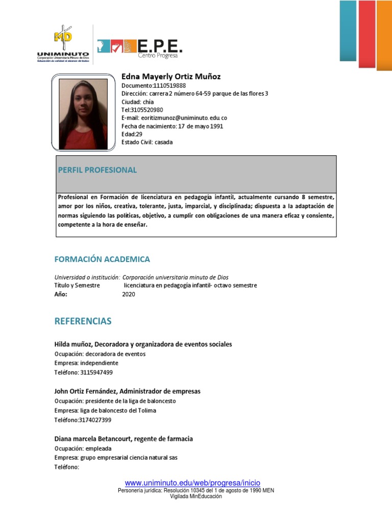 Hoja de Vida Prácticas Edna Ortiz | PDF