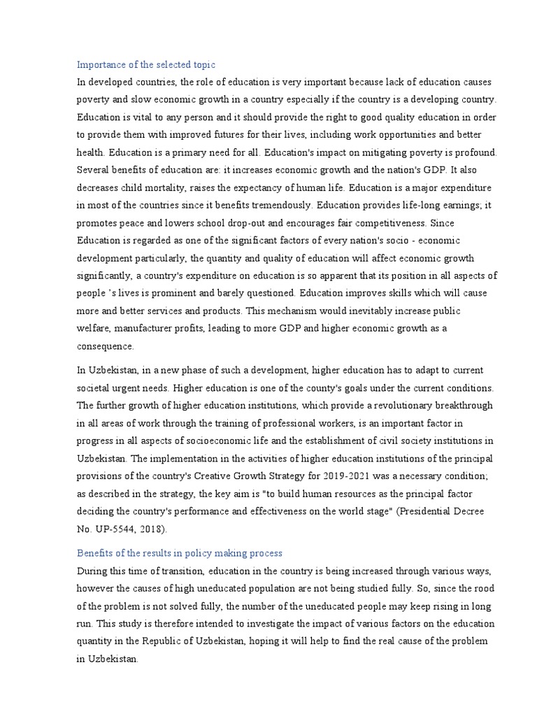 Importance of The Selected Topic | PDF | Dummy Variable (Statistics ...