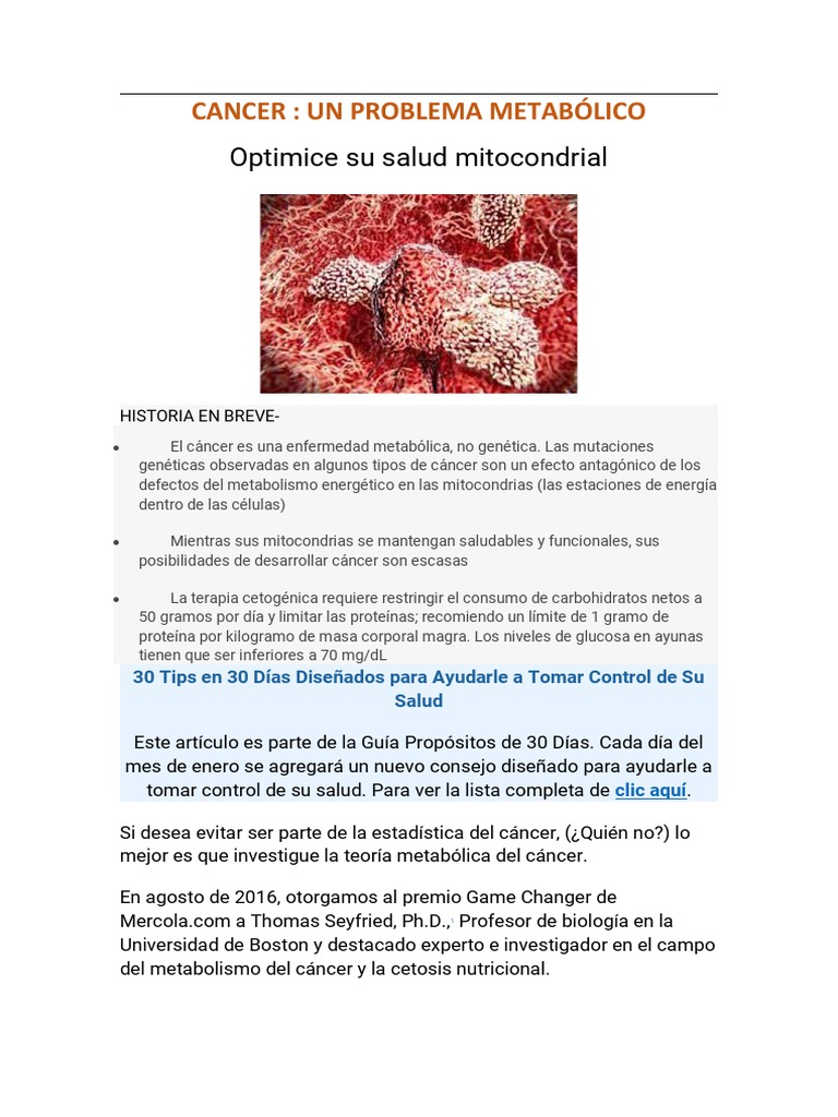 Cancer Un Problema Metabolico | PDF | Cetosis | Cáncer