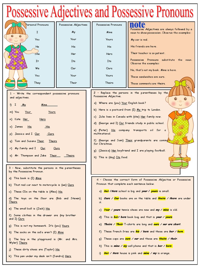 Possessive Adjectives and Pronouns Guide | PDF | Pronoun | Linguistics