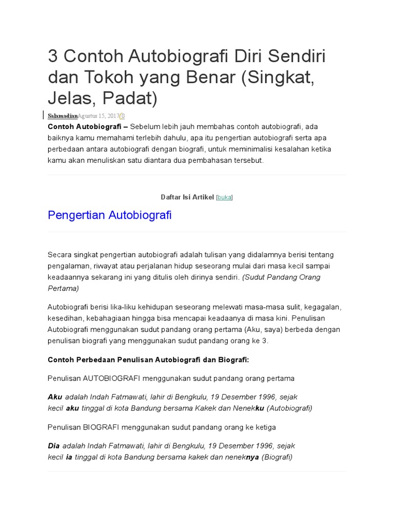 3 Contoh Autobiografi Diri Sendiri Dan Tokoh Yang Benar | PDF
