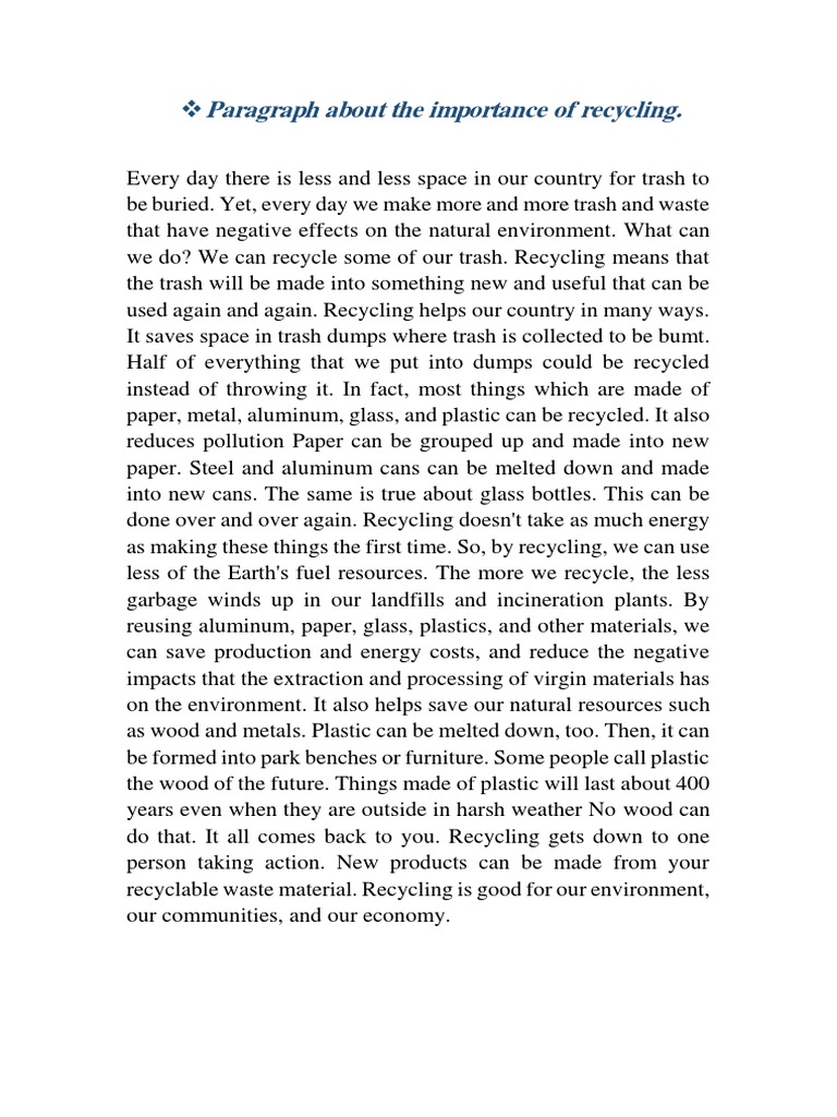 Paragraph About Recycling. | PDF | Technology & Engineering
