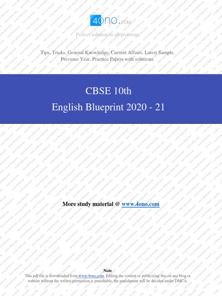 CBSE 10th English Blueprint 2020 - 21: Tips, Tricks & Sample Papers | PDF