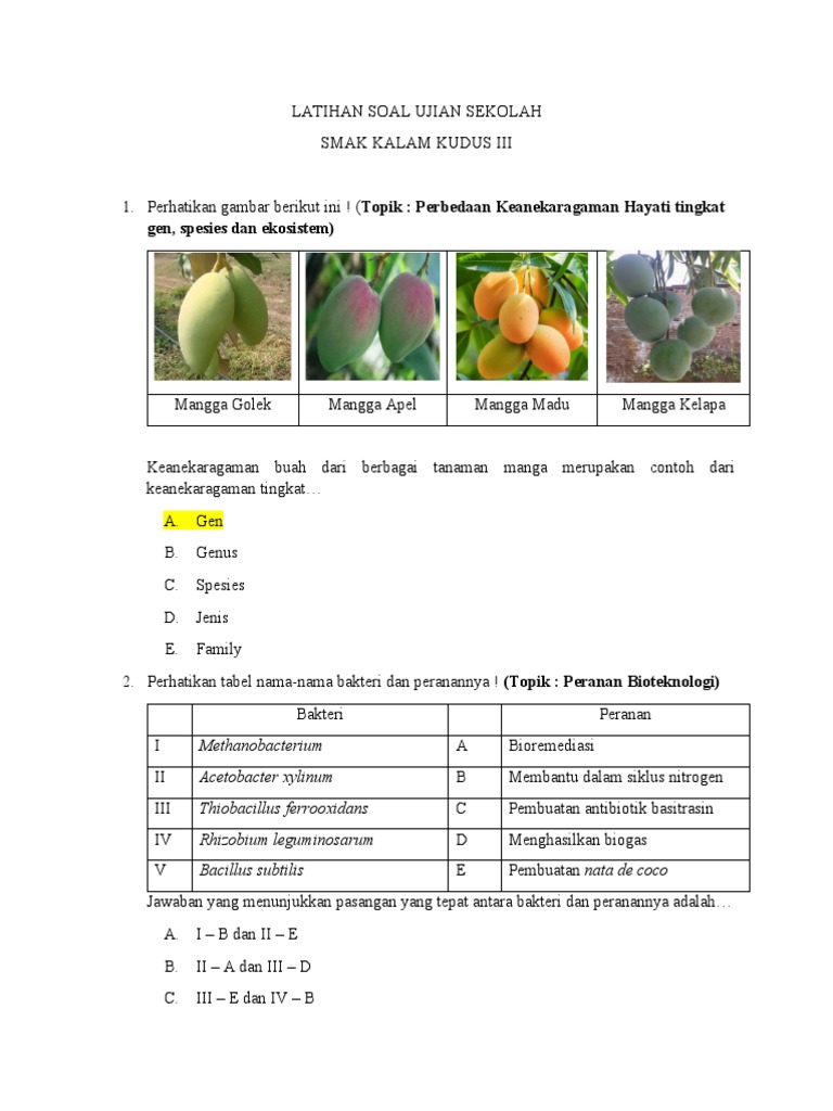 Soal Latihan Biologi 21 | PDF