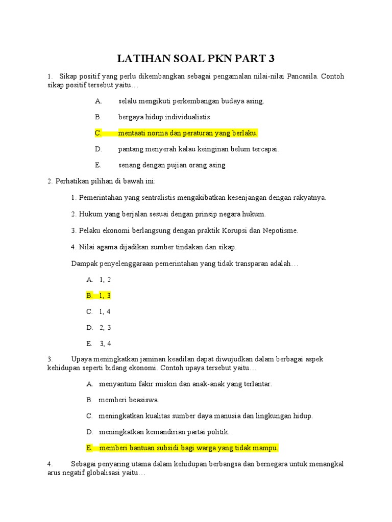 Latihan Soal PKN 2 | PDF