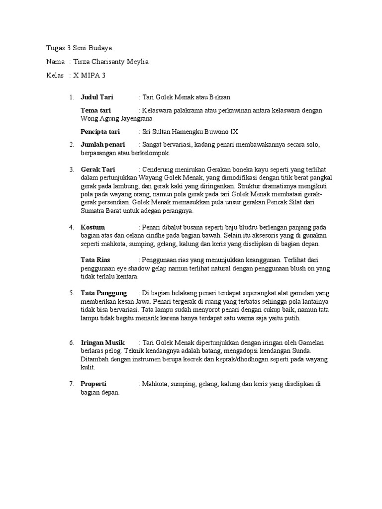 Tari Golek Menak: Sejarah dan Elemen | PDF