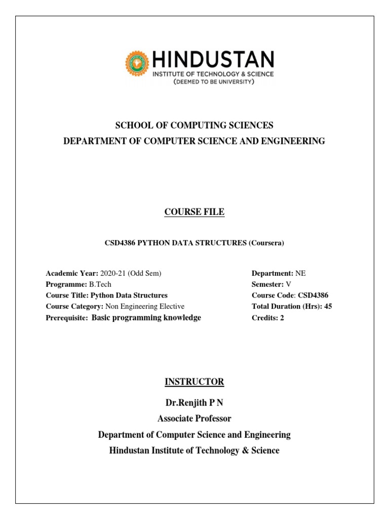 Python Datastructures Course File Pdf Engineering Computer Program