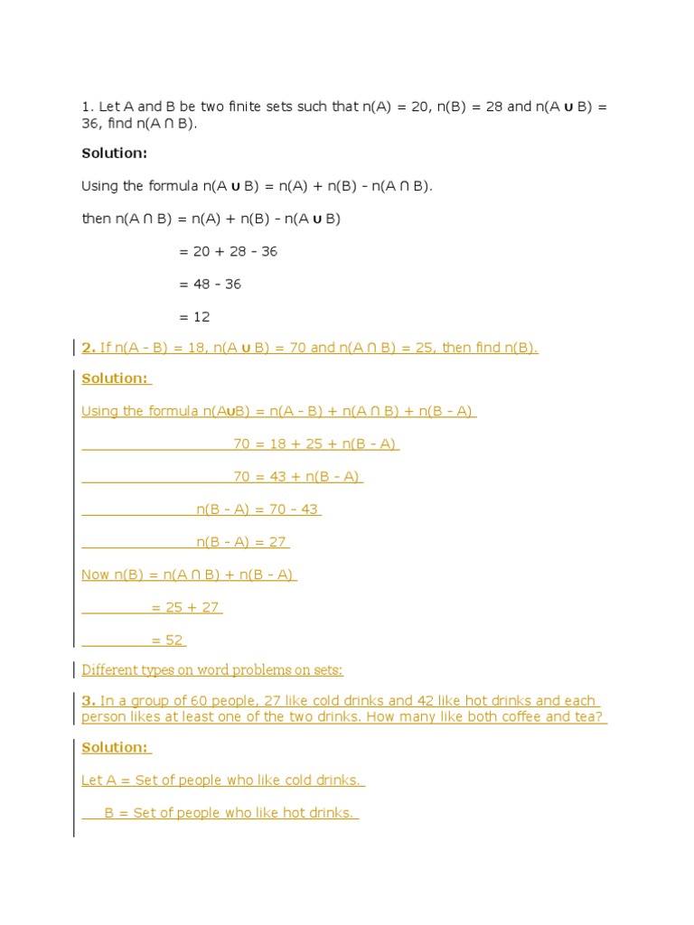 Solution:: 1. Let A and B Be Two Finite Sets Such That N (A) 20, N (B) 28 and N (A B) 36, Find N ...