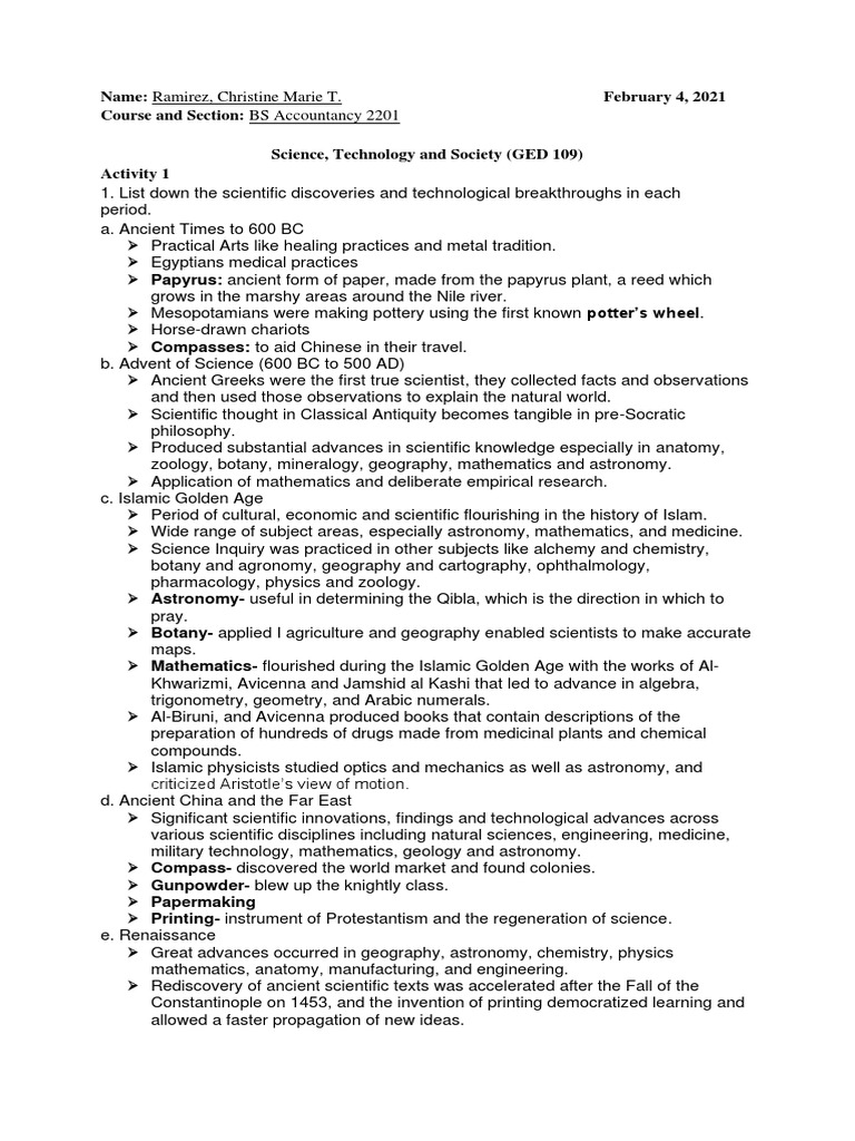 RAMIREZ - Christine Marie T. - Bsa 2201 - Activity 1 | PDF | Scientific ...