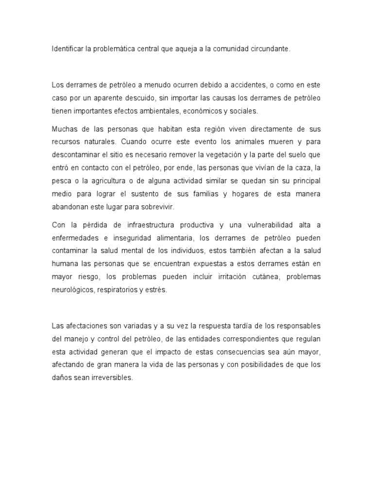 Identificar La Problemática Central Que Aqueja A La Comunidad ...