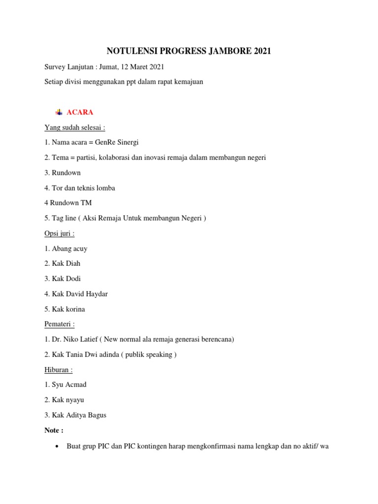 Optimized Notulensi Progress Jambore 2021 | PDF