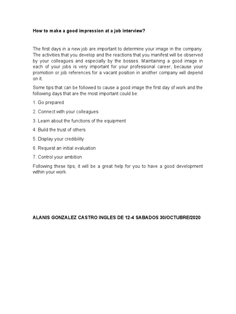 How To Make A Good Impression at A Job Interview | PDF