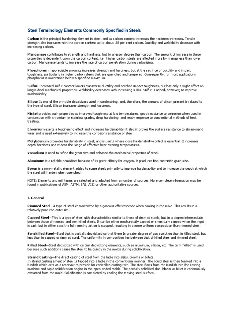 Steel Terminology Elements Commonly Specified in Steels | PDF ...