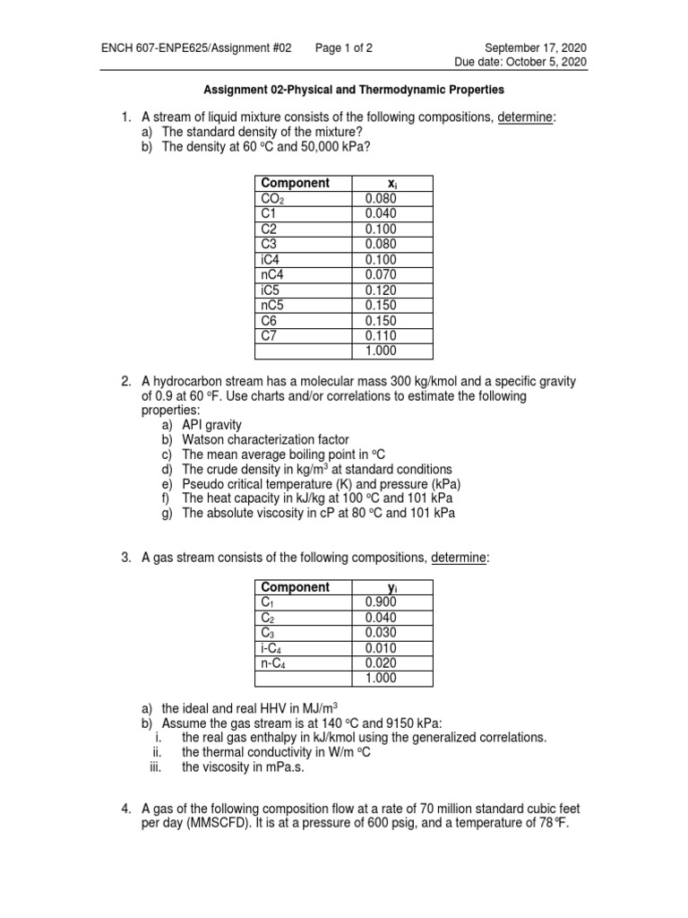 ENCH607-ENPE625 Assignment-02 | PDF | Density | Gases