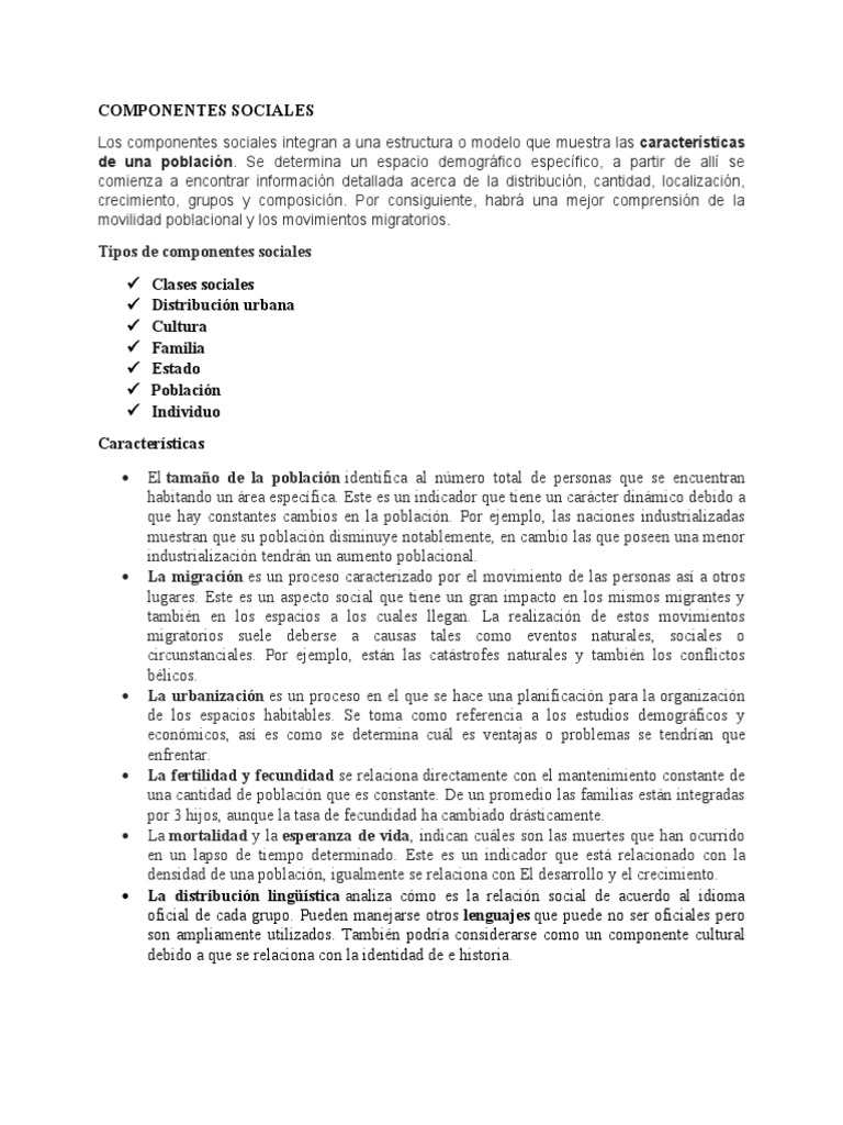 Componentes Sociales. | PDF | Población | Migración humana