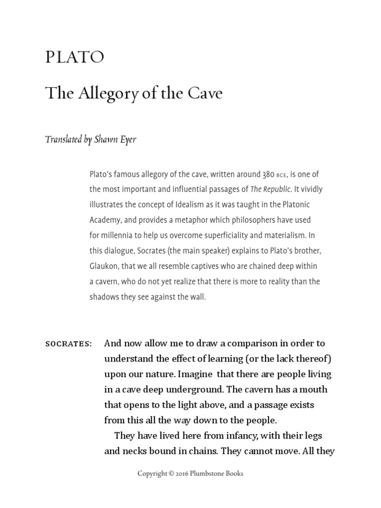 Plato The Allegory of The Cave: Translated by Shawn Eyer | PDF ...