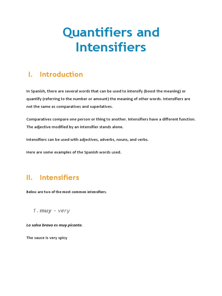 Quantifiers and Intensifiers: 1. Muy - Very | PDF | Artes del Lenguaje ...