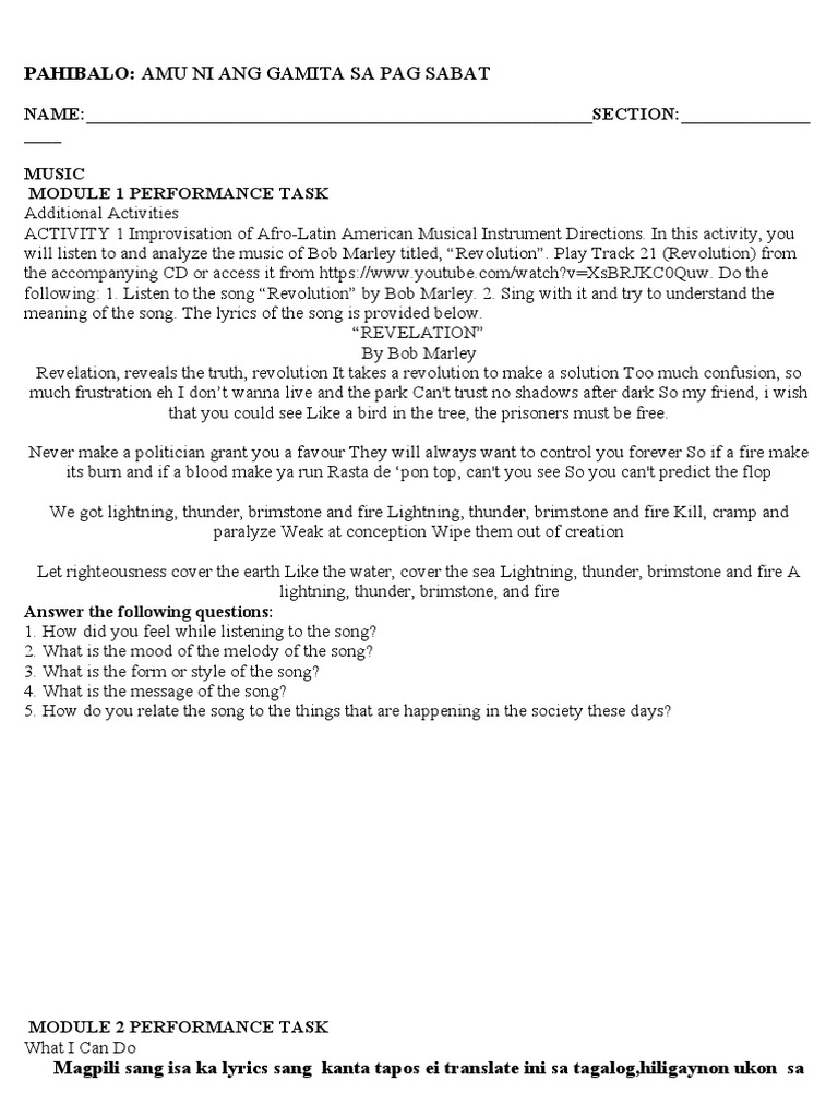 Music Module 1& 2 Performance Task | PDF | Heart Rate | Entertainment ...