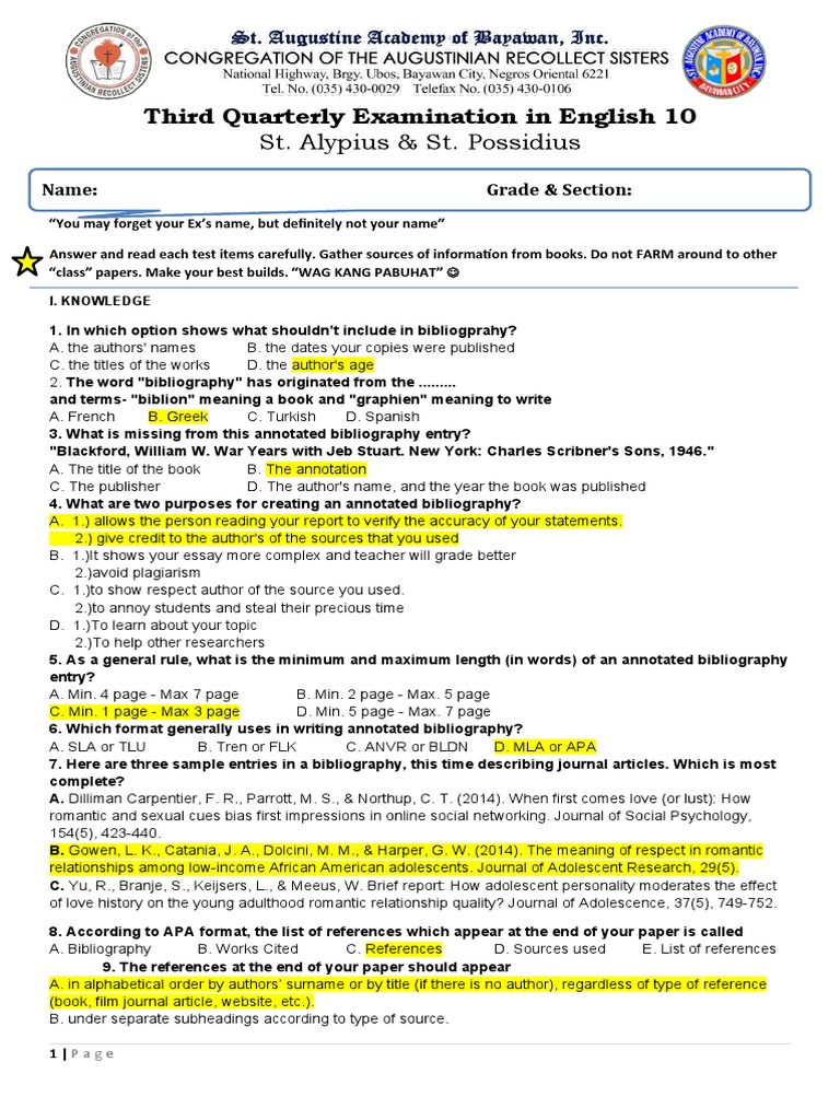 Third Quarterly Examination in English 10 | PDF