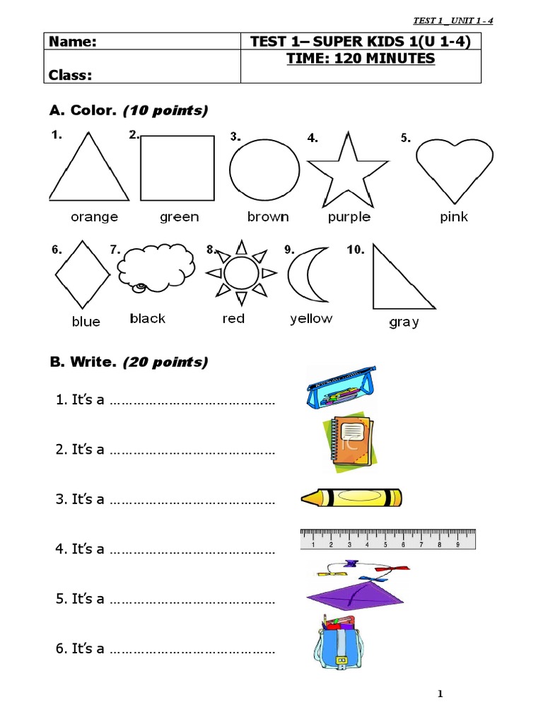 Test 1super Kids 1 Unit 1 Unit 4 | PDF